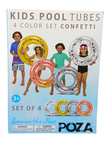 POZA Kids Inflatable Pool Float Tubes 4 Color Set w/Gold & Silver ...