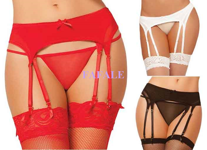 Sexy Women Lingerie Lace High Waist Garter Belt Suspender Thong Black
