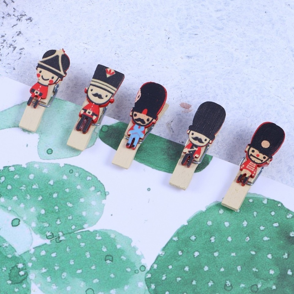 10 Pcs Wooden Clips Soldier Photo Clips Creative Paper Clips with Hemp ...