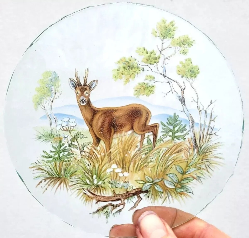 Stained glass Roe Deer roundel traditional kiln fired 15 cm (6 ...
