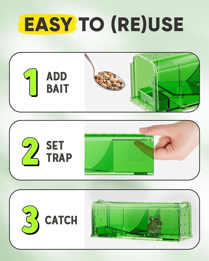 Motel Mouse Humane No Kill Live Catch and Release Mouse Traps Reusable ...