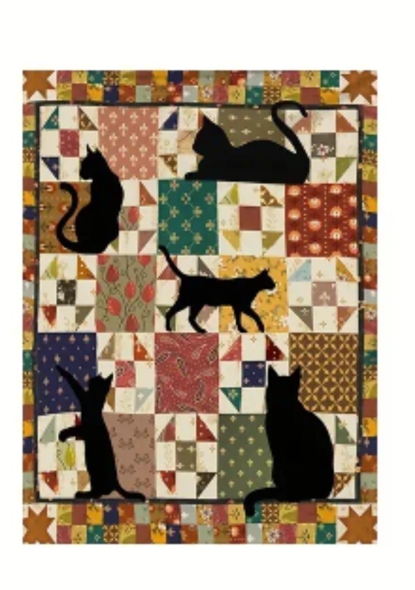 Cozy Patchwork Cat Themed Soft Knitted Polyester Throw Blanket 60 X 40 ...