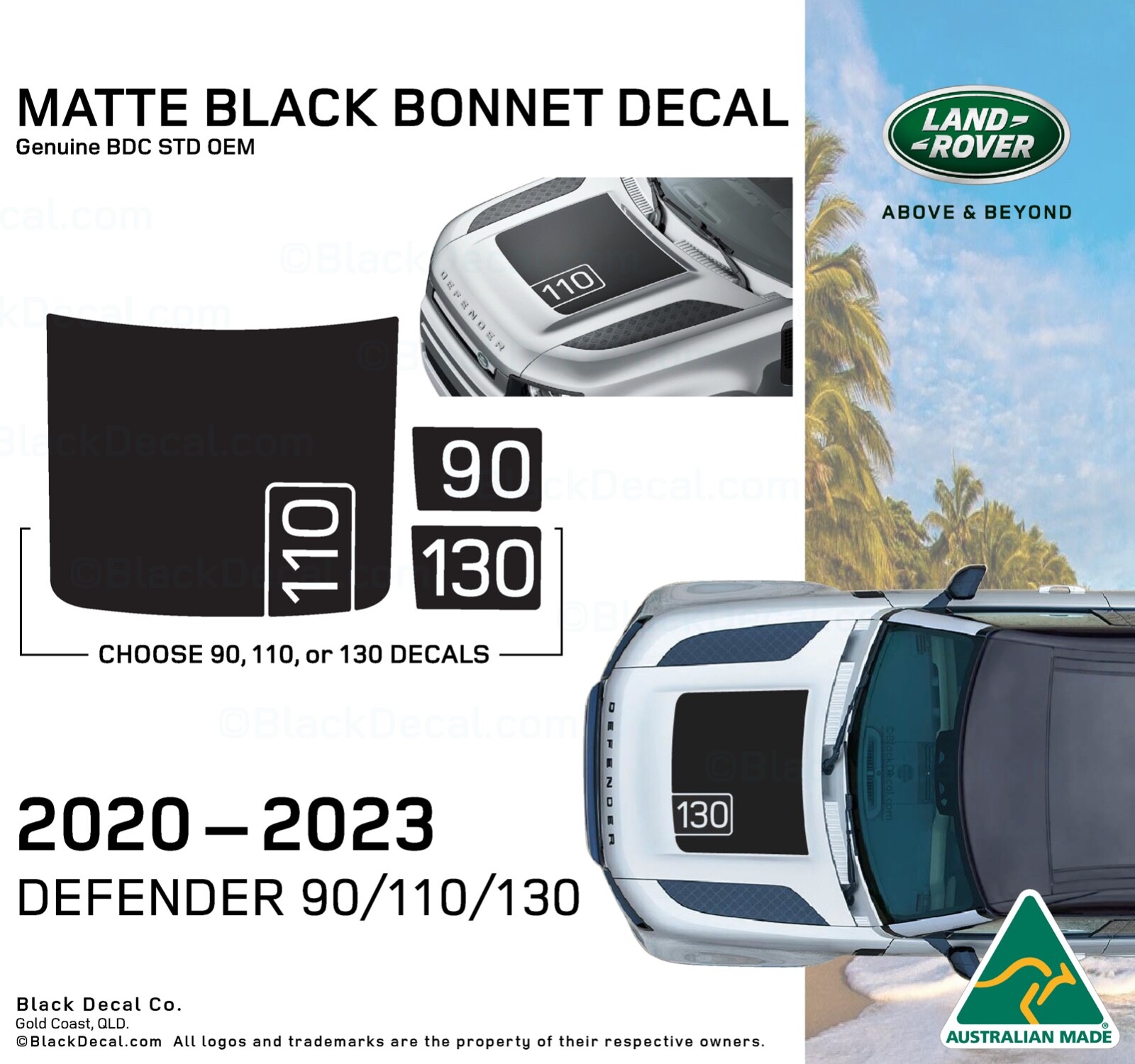 Matt Bonnet Graphic Decal for Land Rover Defender Explorer Pack L663 ...