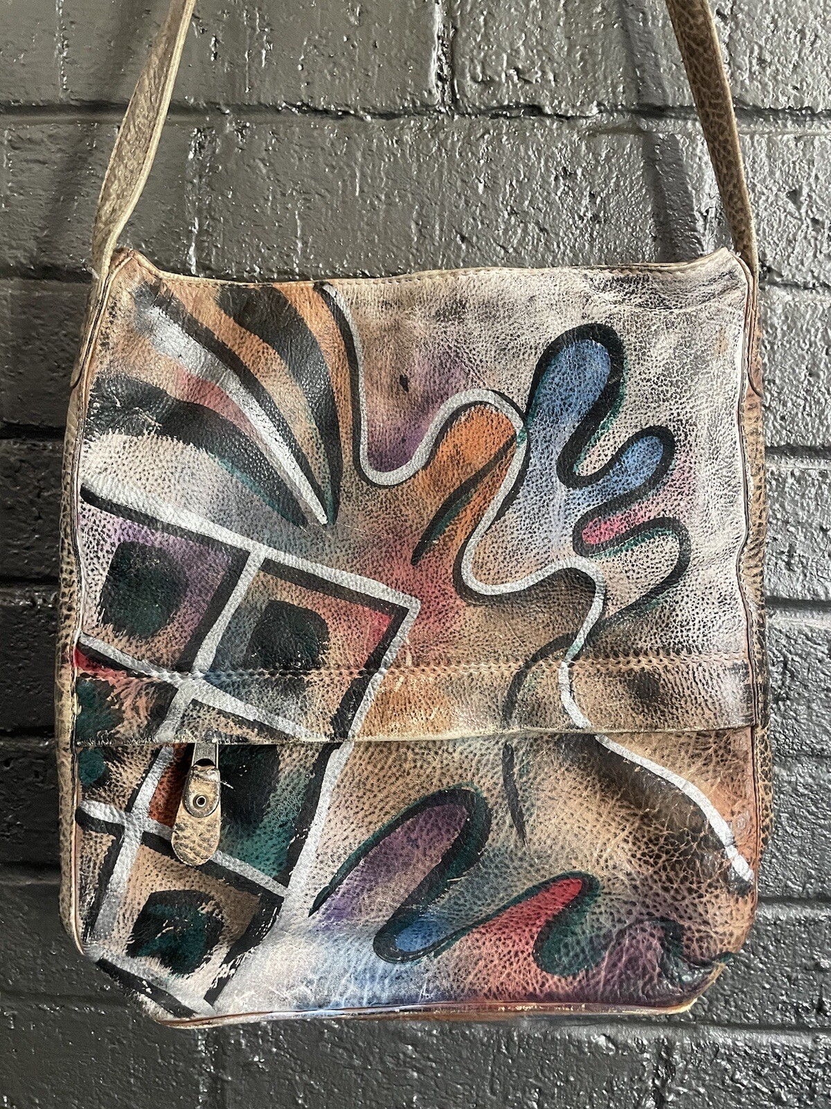 ALLAN EDWARD Hand Painted Leather Satchel Handbag - Gem