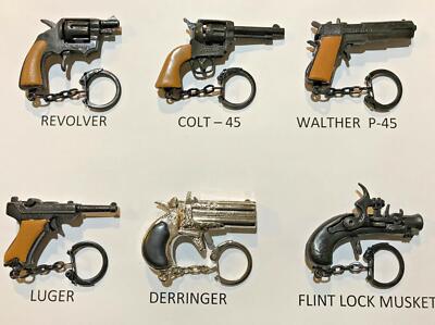 6 Vintage Die-Cast Metal Cap Gun Pistol Key Chains - 80's die cast ...