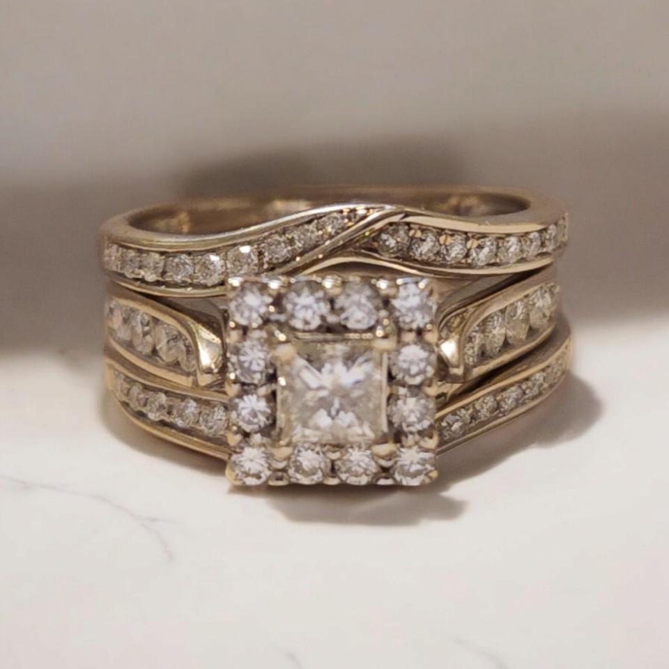 1.4ctw 14k White Gold Princess Cut Diamond Wedding Set Size 6 (Cert ...