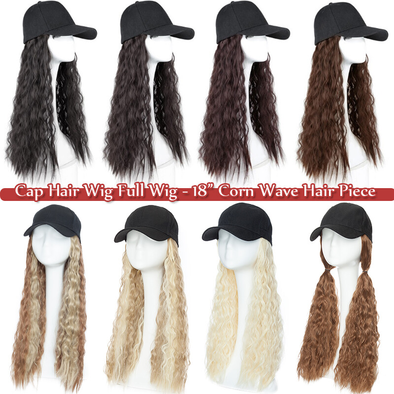 Baseball Cap with Curly Hair Wig Full Wigs Long Natural Wavy HairPiece ...