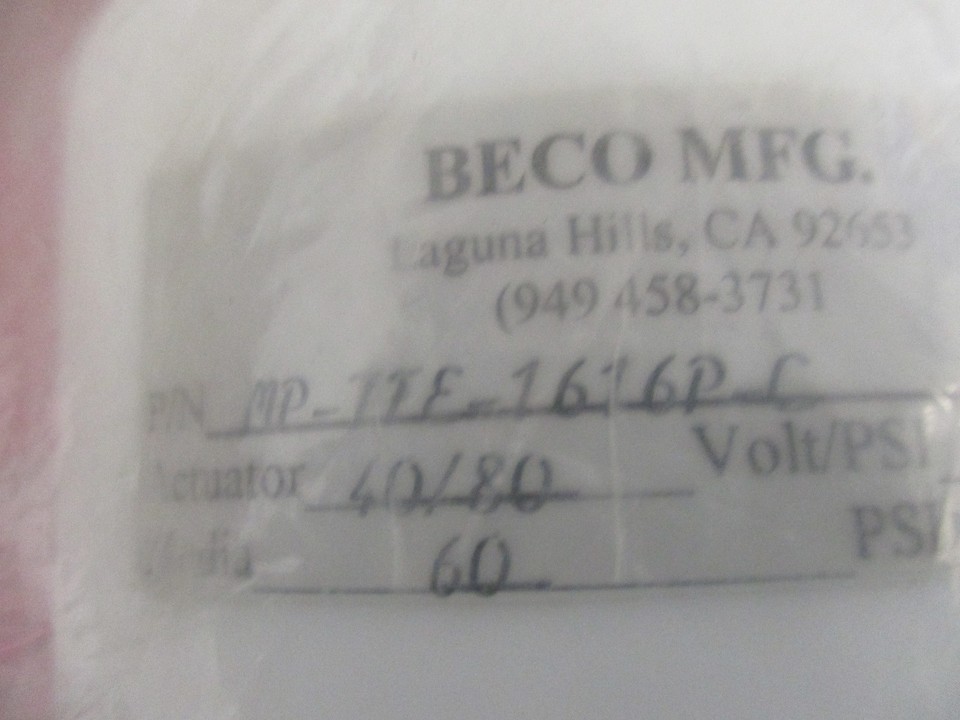 Beco Mfg Model: MP-TFE-1616P-C Teflon Pnuematic Valve. New Old Stock | eBay