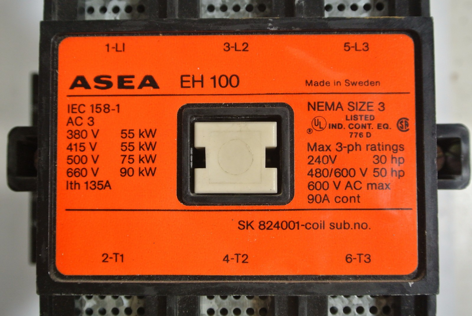 ASEA EH100 ABB 3 pole size 3 Contactor 600VAC 90A 110v coil TESTED | eBay