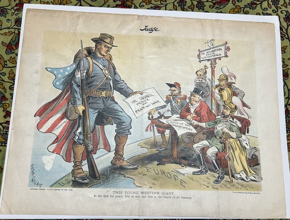 1899 US As Young Western Giant Faces Europe Original Judge Mag Print | eBay