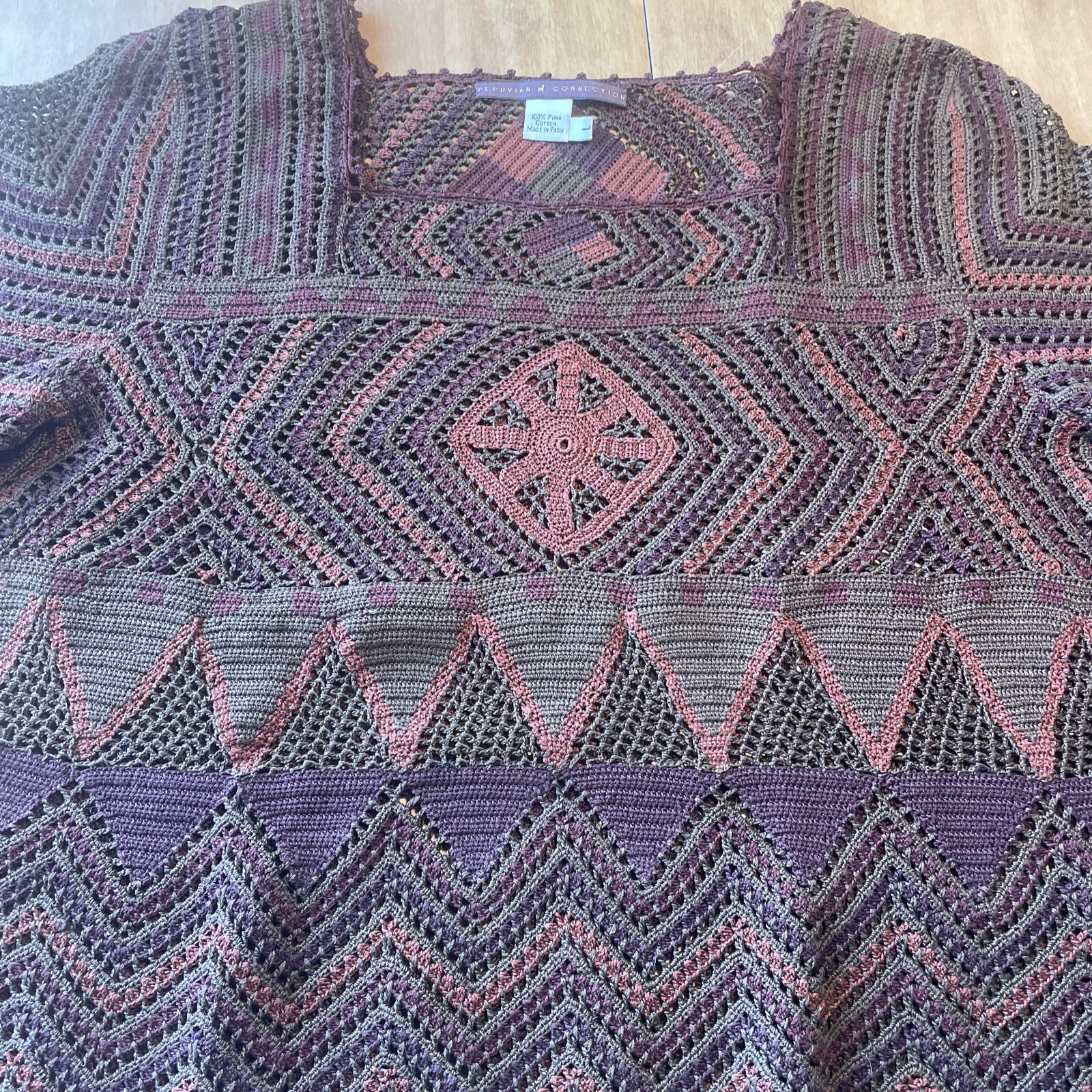 111 Peruvian Connection Crochet Square Neck Sweater T… - Gem