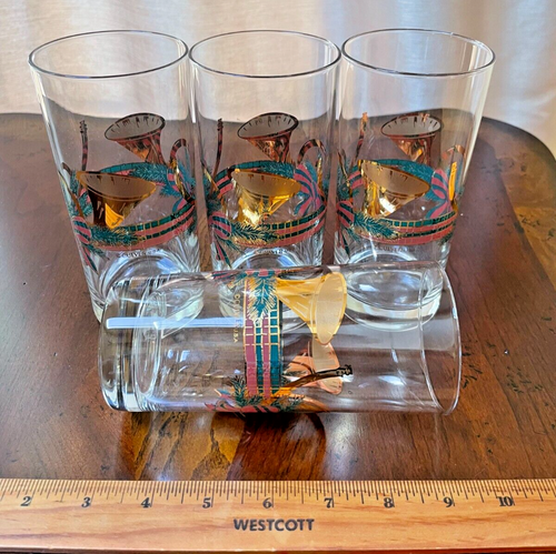 Vtg Christmas Culver 22 K Gold Yule Horn 16 oz Tumbler Drinking Glass ...