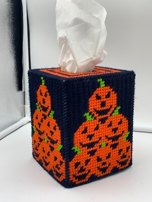 Handmade Plastic Canvas Halloween Pumpkin Jack O Lantern Tissue Box ...