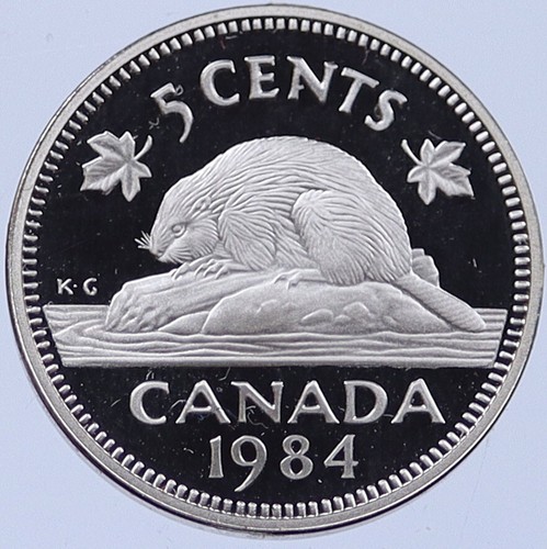 1984 CANADA Proof 5 Cents Coin w UK Queen ELIZABETH II Canadian Beaver ...