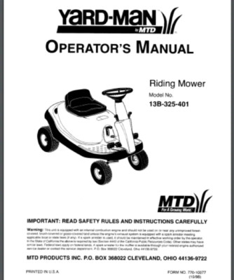 Yard-Man Bug MTD Riding mower 13B-325-401 Operator's and parts lists ...