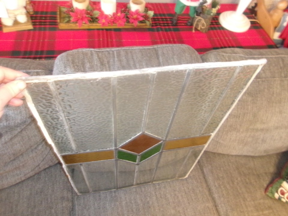Large 28 x 20 Stained Glass Window Red Diamond Green Chevron Gold ...