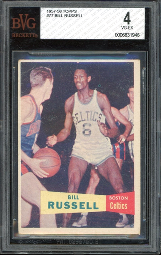 1957 Topps Bill Russell Rookie Card RC #77 - Certified BVG 4 (VG-EX ...