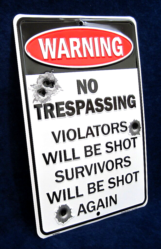 WARNING Trespassers Shot *US MADE* Embossed Metal Gun Sign - Man Cave ...