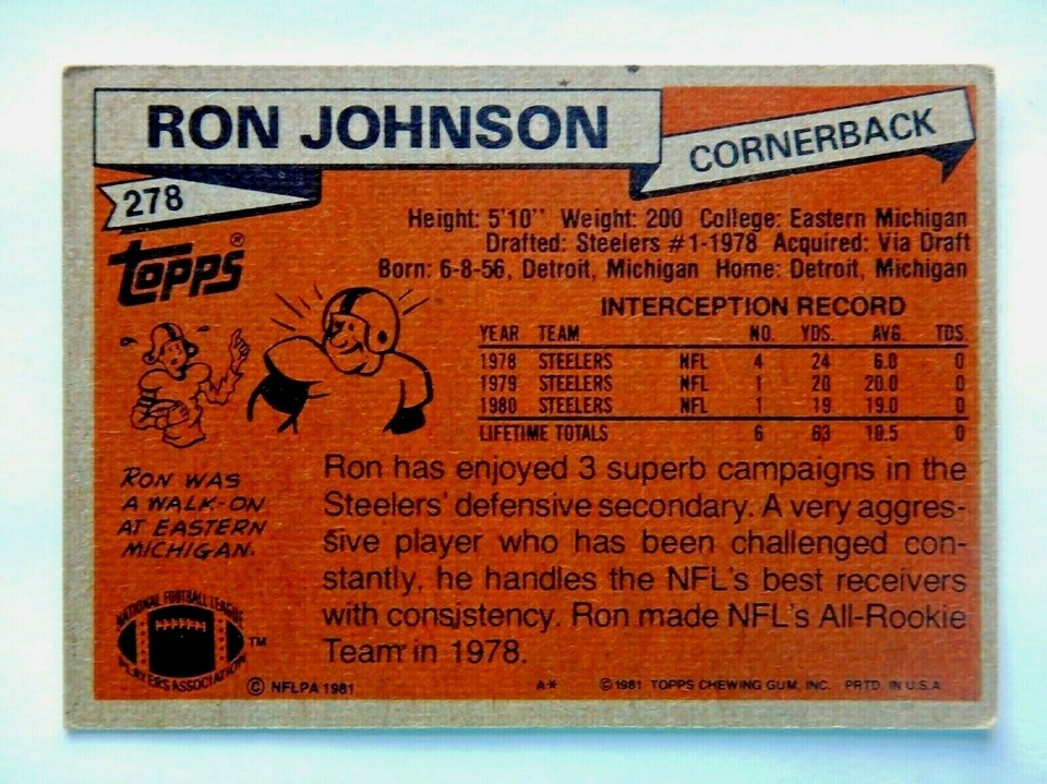 Ron Johnson #278 Topps 1981 Football Card (Pittsburgh Steelers) | eBay