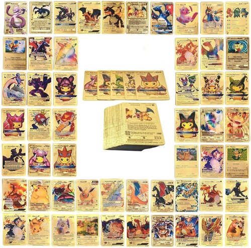 55 PCS Gold Cards Packs Vmax V EX GX Rare Golden Cards TCG Deck Box ...