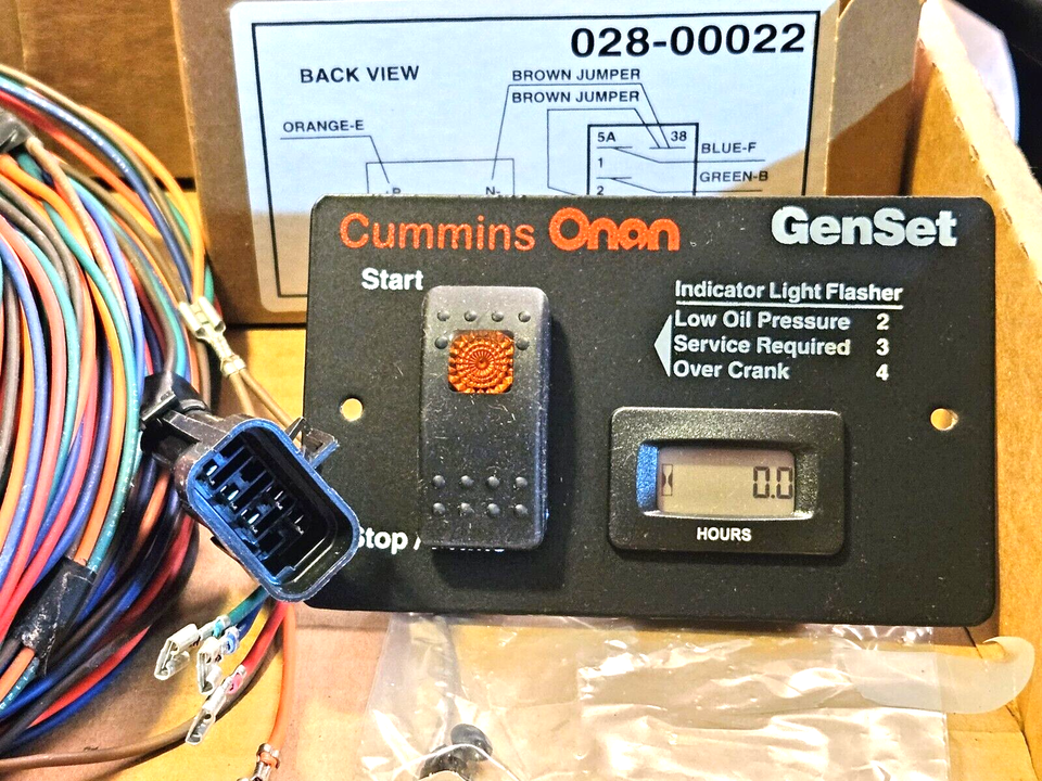 ONAN 75' HARNESS 8-PIN PLUG & SILENT REMOTE GAS START SWITCH PANEL HOUR ...