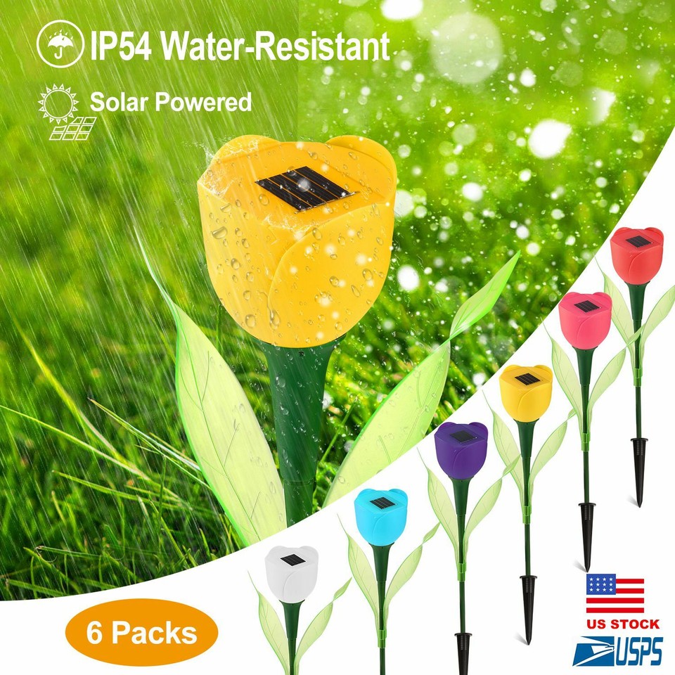 6xOutdoor Solar Powered Tulip Flower LED Lights Yard Garden Path Way ...