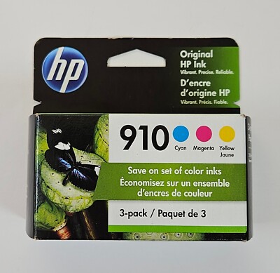 HP 910 Color Ink Cartridge Set (3) Printer Cyan Magenta Yellow SEALED ...