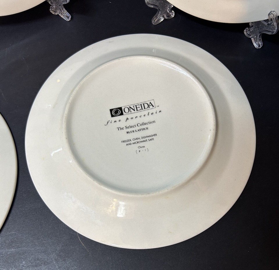 Oneida Blue Lattice 6.25” Saucers Select Collection Fine Porcelain Set ...