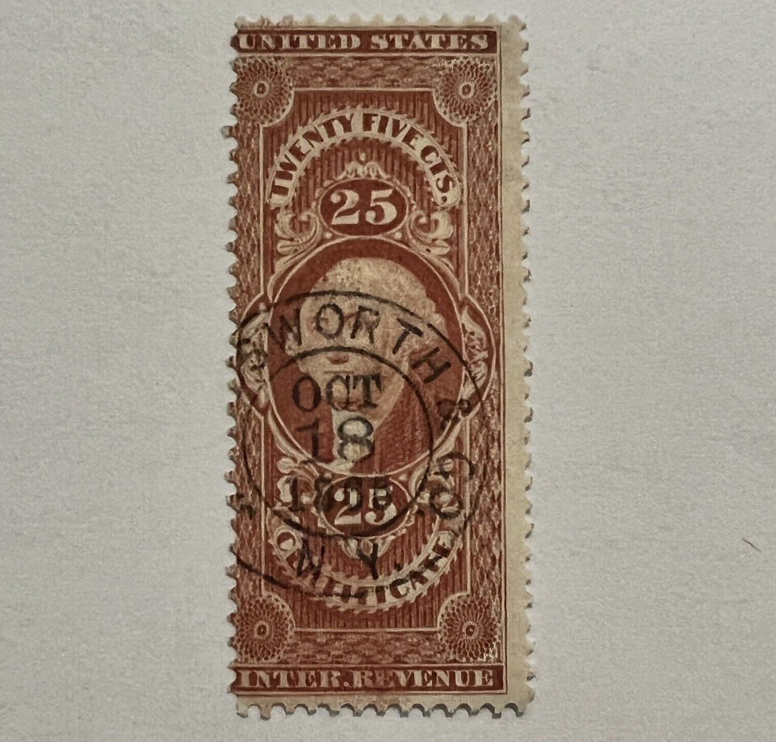 U.S. REVENUE 25c STAMP SON CANCEL 6 MONTHS AFTER THE END OF THE CIVIL ...