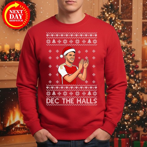 Dec The Halls Christmas Sweatshirt Printed Declan Rice Funny Red Santa ...