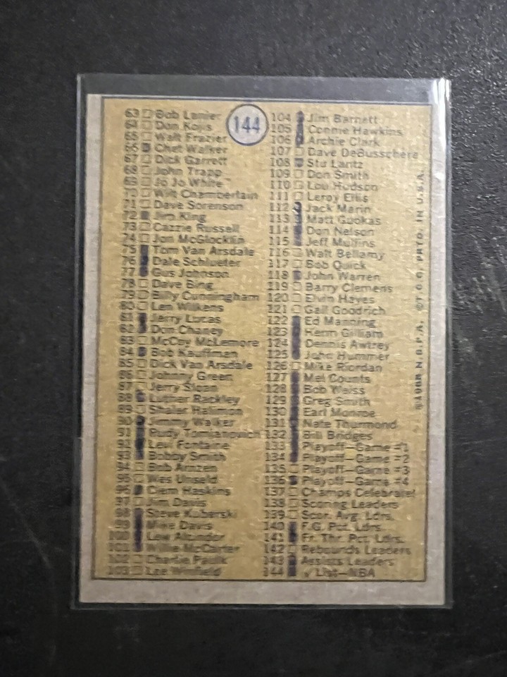1971-72 Topps Checklist # 1 - Card #144 - Marked | eBay