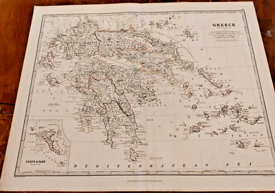 1861 Hand Colour Map Blackwood Greece Greek Isles Corfu Aegean Sea ...