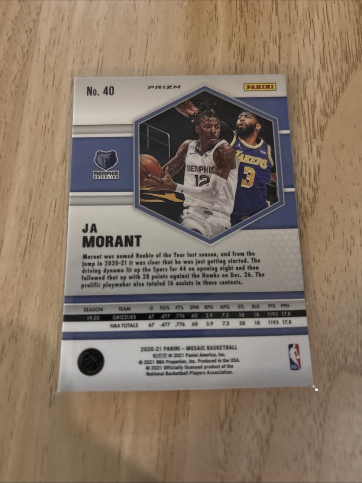 2020-21 Panini Mosaic Ja Morant Pink Camo Parallel #40 - Memphis ...