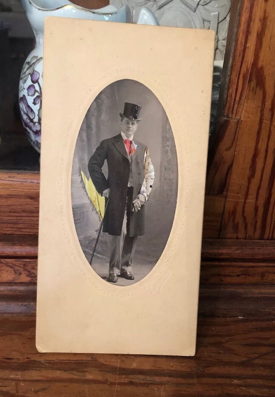 Antique Photo Dapper Dude Top Hat Cane Unusual Colored Altered Art | eBay