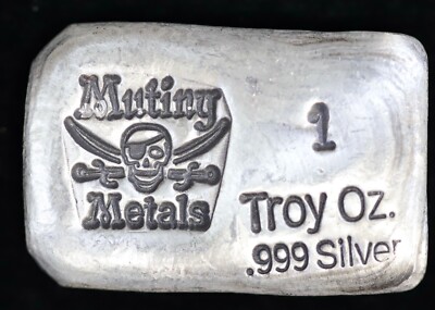 1 oz .999 Fine Silver Bar Mutiny Metals 'Pirate Skull & Crossbones ...