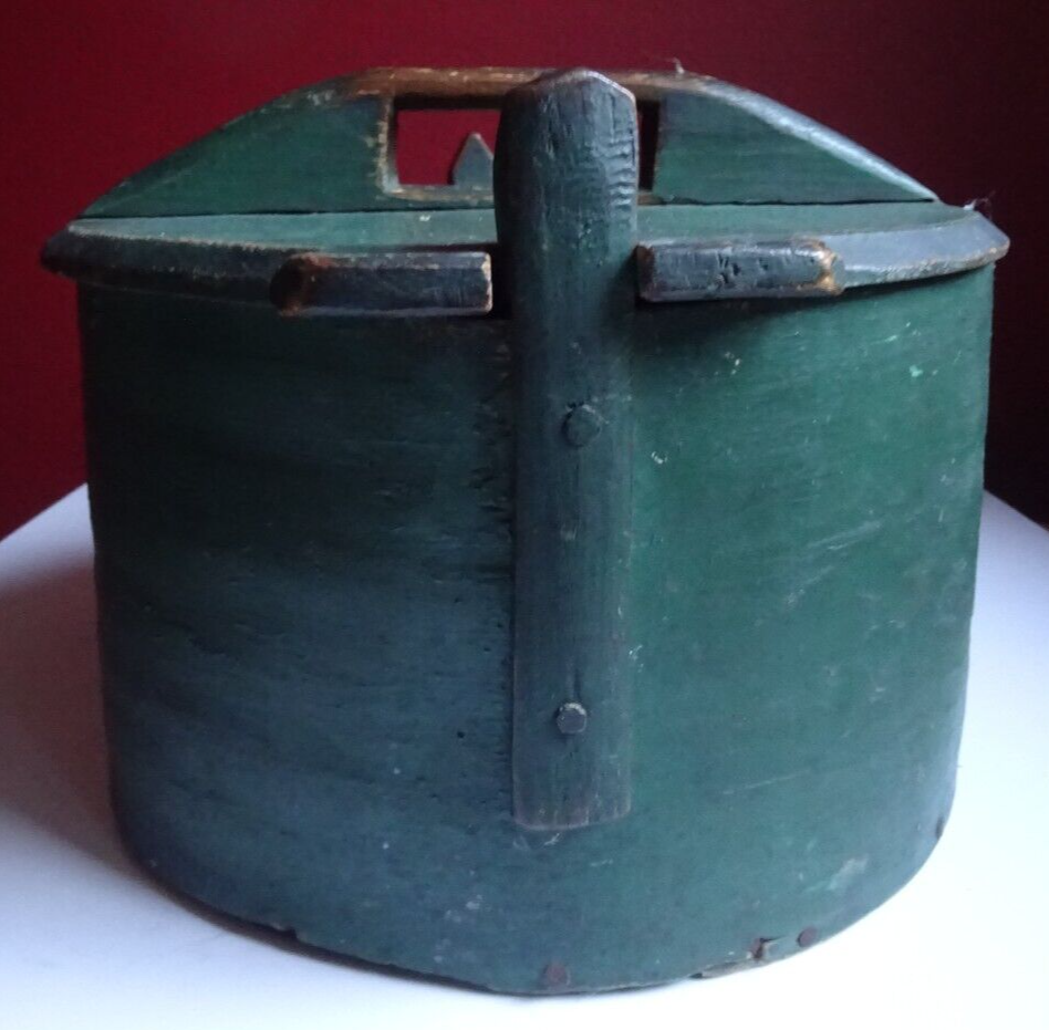 Antique Scandinavian Oval Wooden Covered Box, Handles, Green Paint | eBay