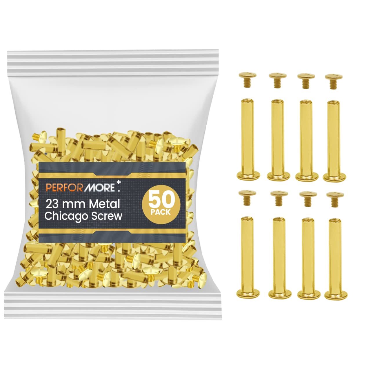 50 Pack of Chicago Screw Post Binding Screws, 23mm Brass Plated Metal ...