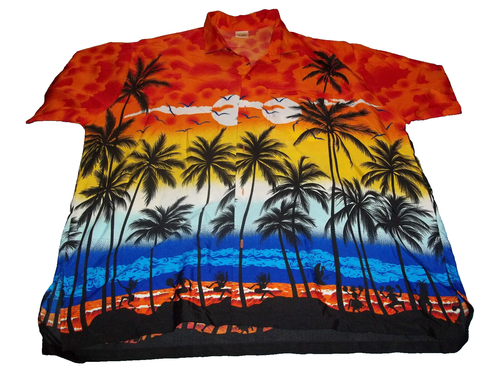 Happy Bay Hawaiian style Sunrise / Sunset and palm trees shirt Size XL ...