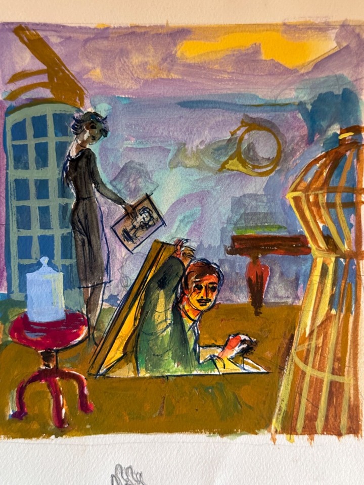 Drawing Armand Salacrou Vaudeville Unfaithful Couple Interior Decor ...