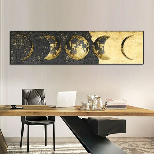 Golden Moon Wall Art Poster Prints Moon Phase Canvas Painting Wall ...
