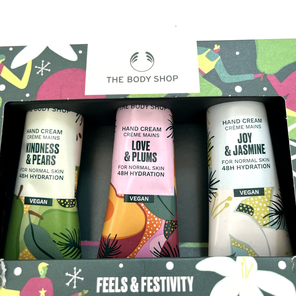 3pc New The Body Shop Feels & Festivity Hand Cream Trio Gift Set ...