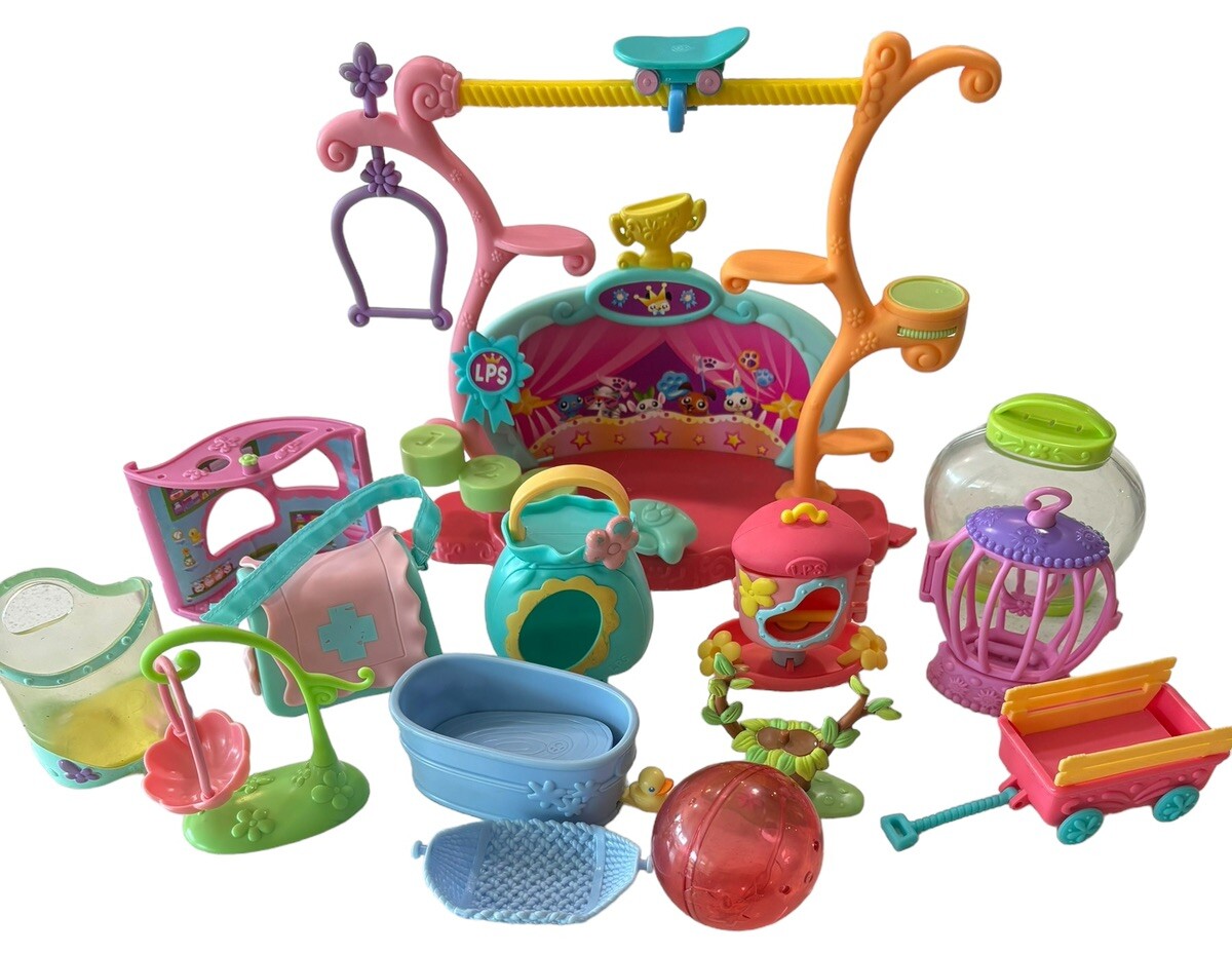 BIG LOT Littlest Pet Shop LPS PLAYSET PIECES Carriers Cages Wagon Ball ...