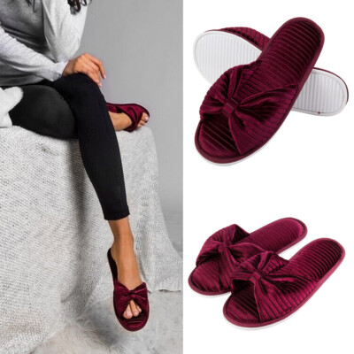 Women Winter Soft Red Open Toe Cozy Warm Flip Flops Indoor Slippers ...