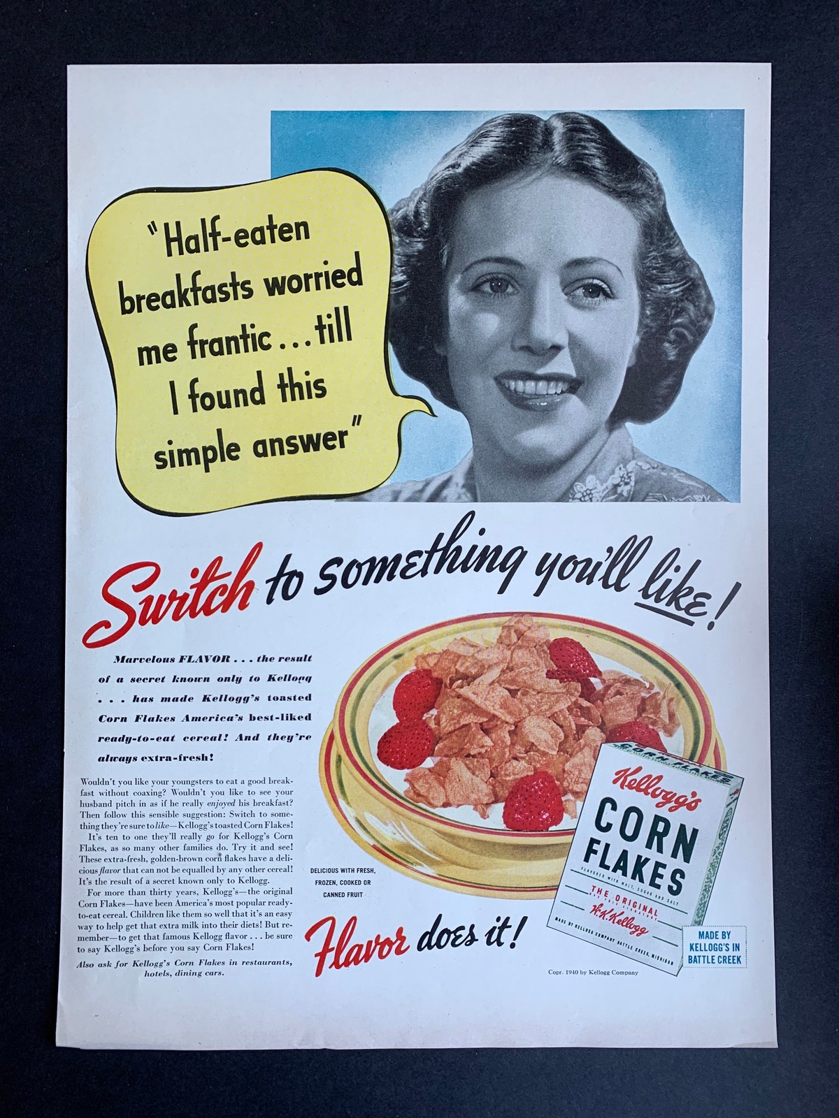 Vintage 1940 Kellogg’s Corn Flakes Print Ad | eBay
