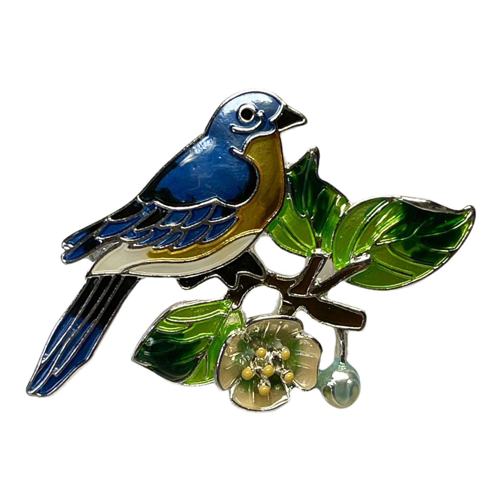 Bluebird and Dogwood Brooch Bird Pin Sterling Silver Plated Zarlite by ...