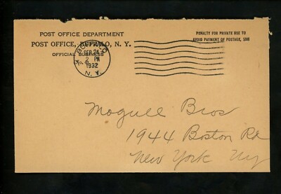 US Postal History Official Business Post Office Free Frank 1932 Buffalo ...