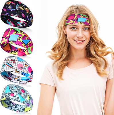 4 Pack 80S 90S Neon Vintage Headbands, Retro Soft Sport Sweatbands 90S ...
