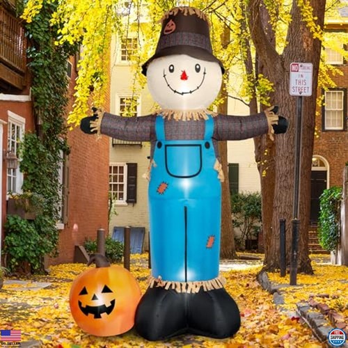 Giant 8 FT Halloween Inflatable Scarecrow with Pumpkin - LED Outdoor ...
