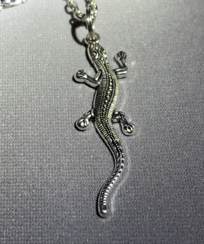Gecko Lizard Salamander pendant Silver Tone Chain | eBay