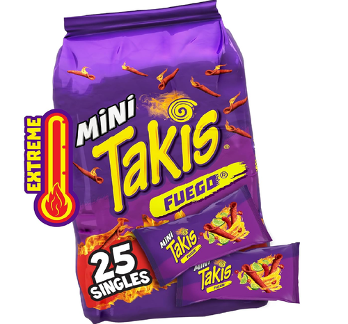 Takis Fuego Mini 25 pc 1.23 oz Bite Size Multipack Hot Chili Pepper ...